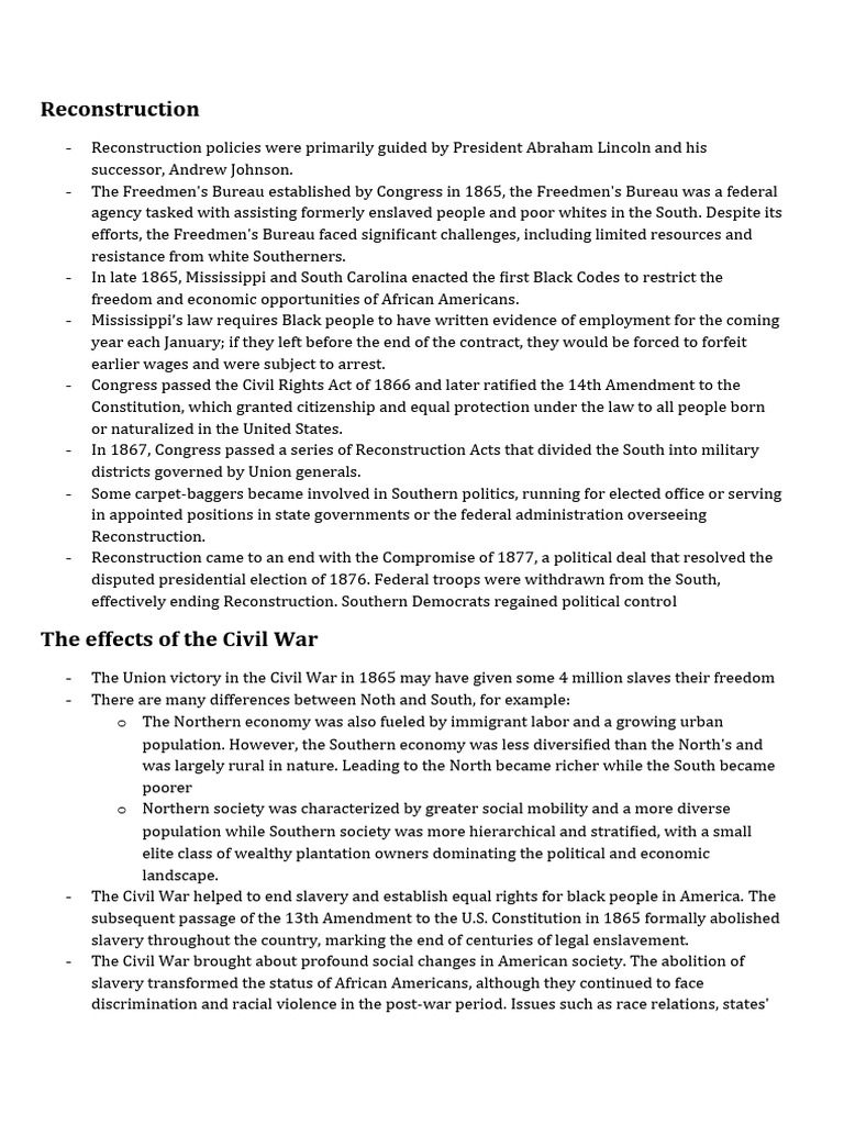 Reconstruction Effects of The Civil War | PDF | Reconstruction Era ...