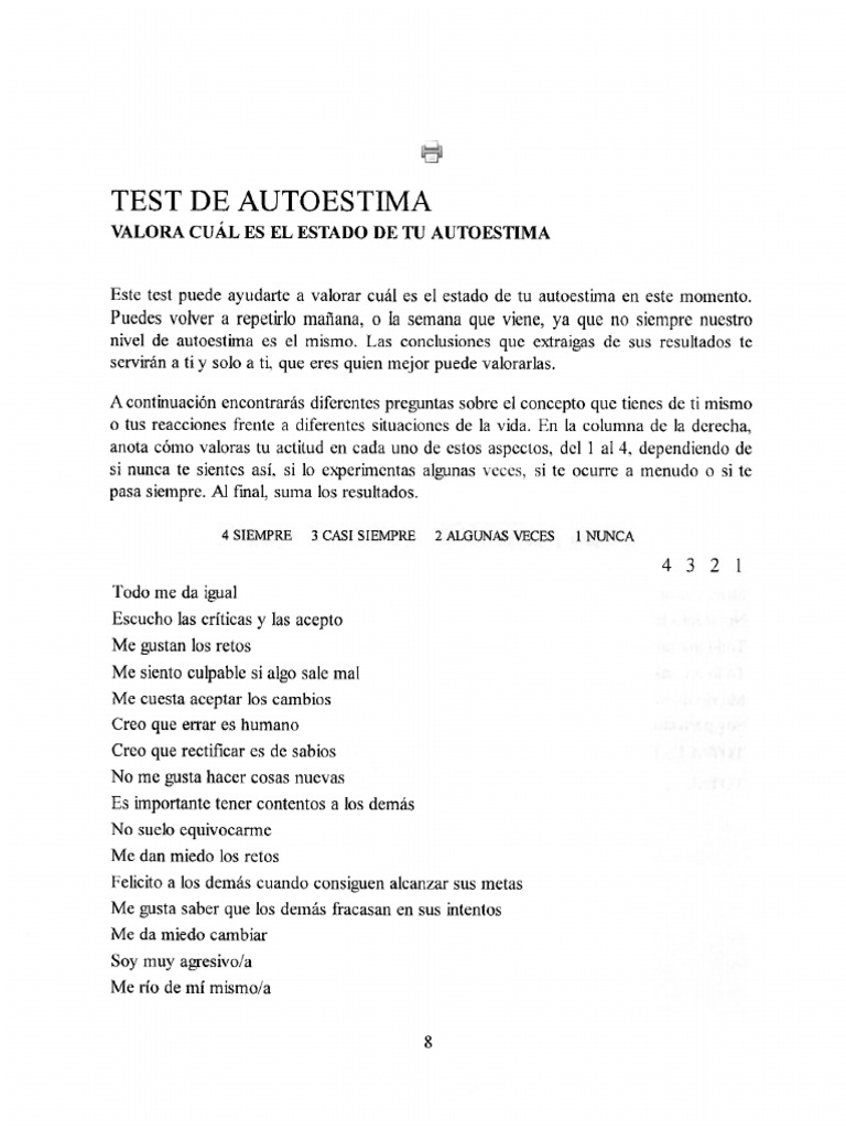 Test de Autoestima | PDF
