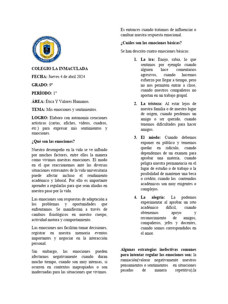 Mis emociones y sentimientos | PDF | Las emociones | Pensamiento