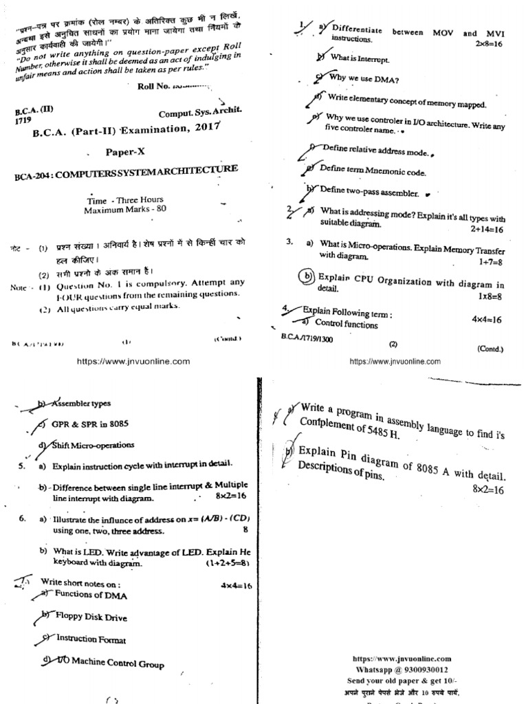 Bca Part 2 Computer System Architecture 1719 2017 | PDF