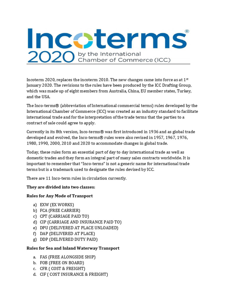 Icc Incoterms 2020 | PDF | Supply Chain Management | Freight Transport