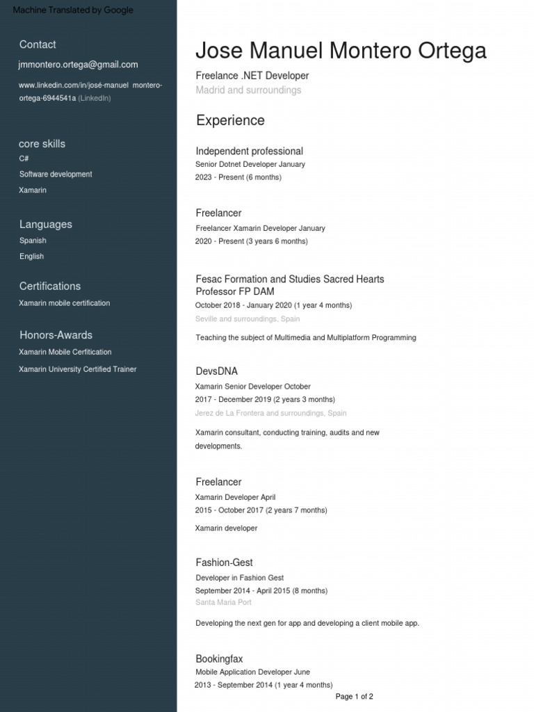 CV-EN | PDF | Xamarin | Computing