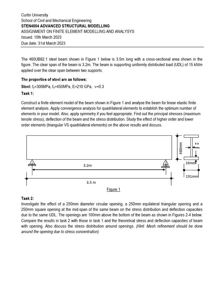 Assignment For FEA-2023 | PDF | Beam (Structure) | Stress (Mechanics)