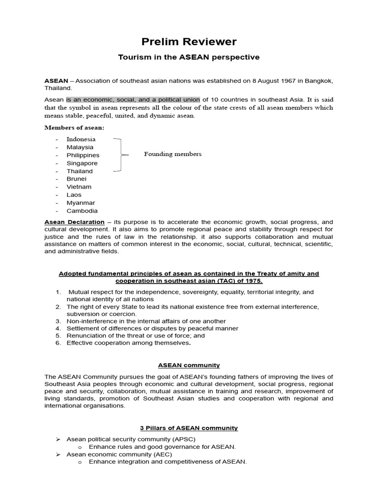 Prelim-Reviewer-Asean 2 | Download Free PDF | International Relations