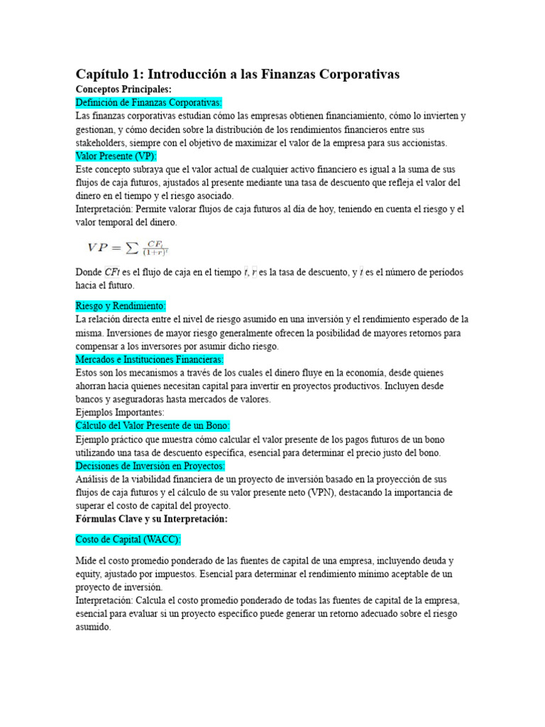 Resumen Cap1-6 | PDF | Rentabilidad sobre recursos propios | Flujo de caja descontado