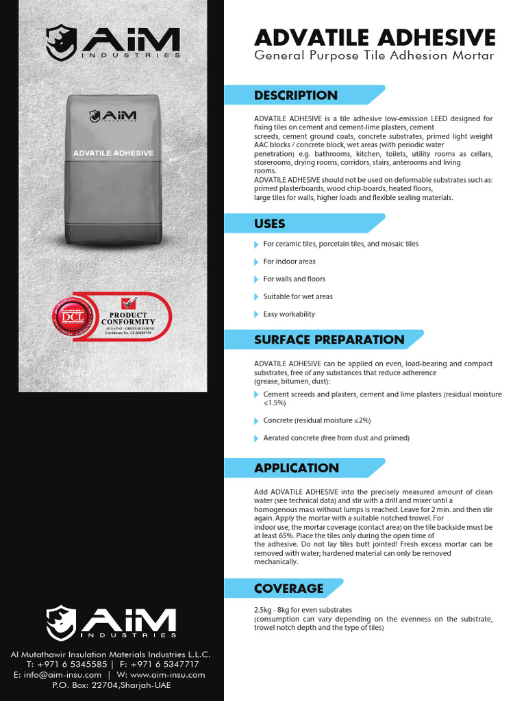 Advatile Adhesive TDS | PDF | Tile | Adhesive