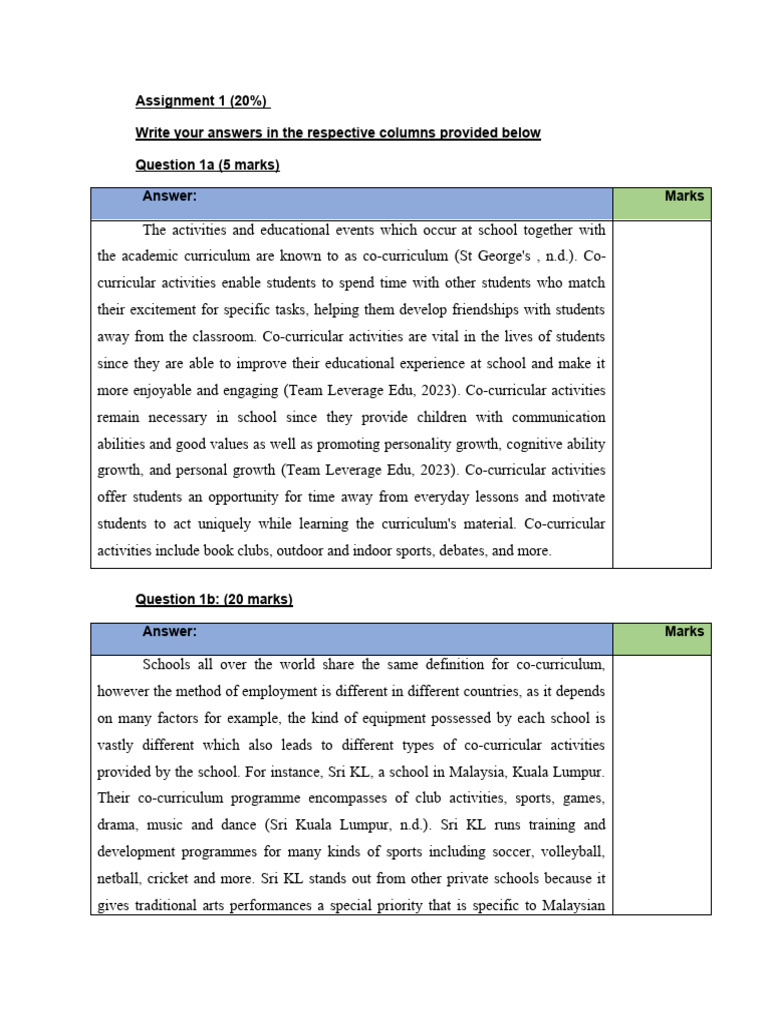 Co-Curriculum Assignment 1 | PDF | Wellness
