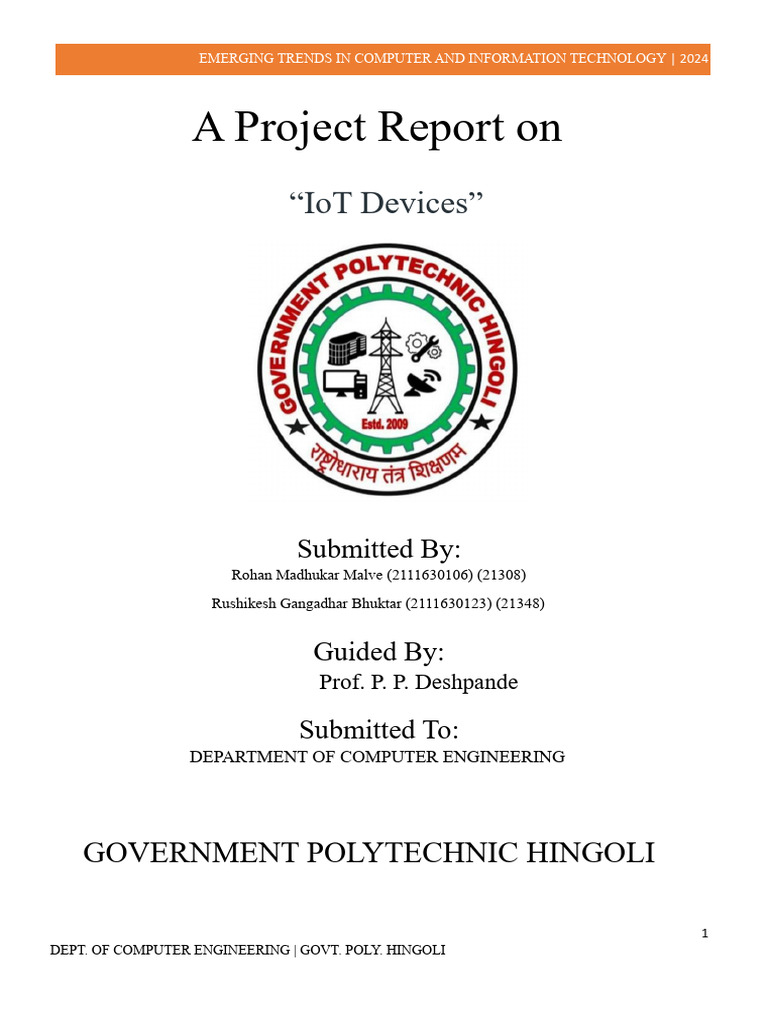 ETI Report | PDF | Internet Of Things | Arduino