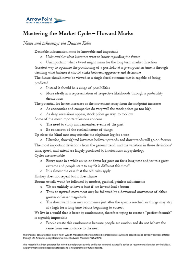 Mastering The Market Cycle Notes and Takeaways | PDF | Investing ...