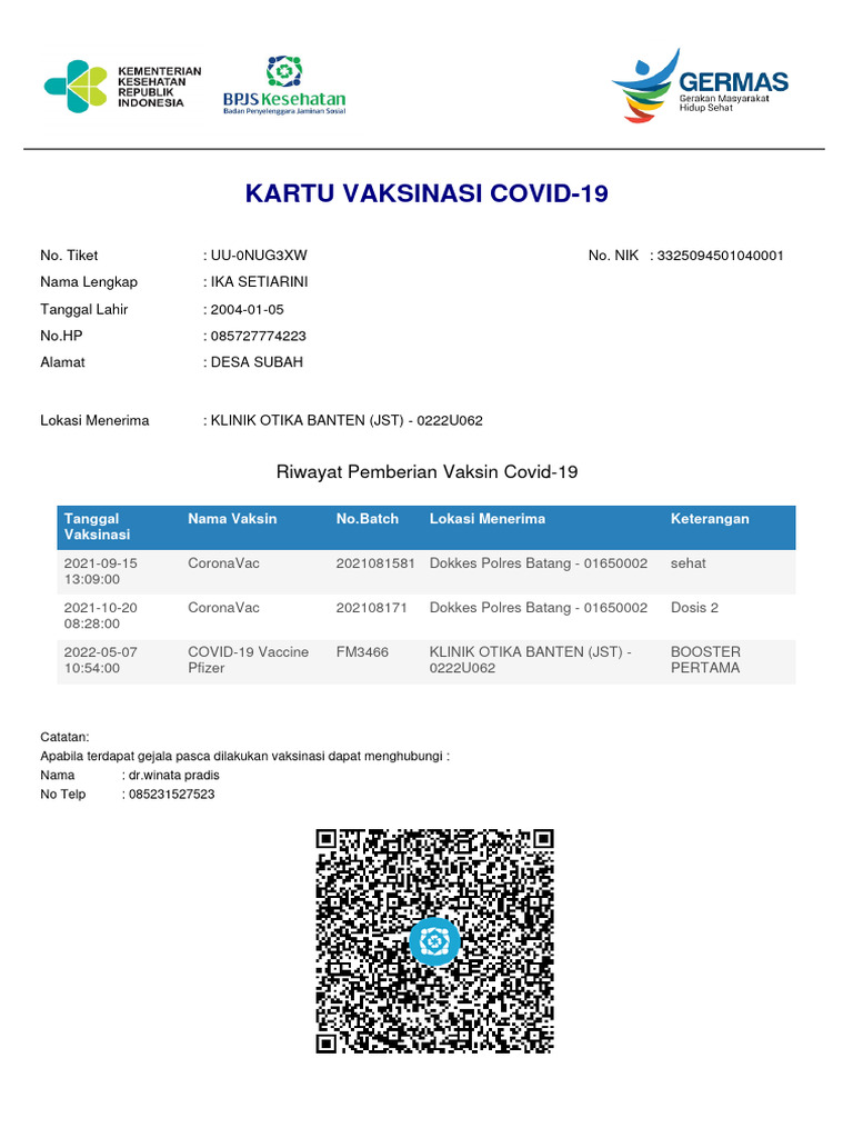 Sertifikat Vaksin Booster Ika Setiarini | PDF