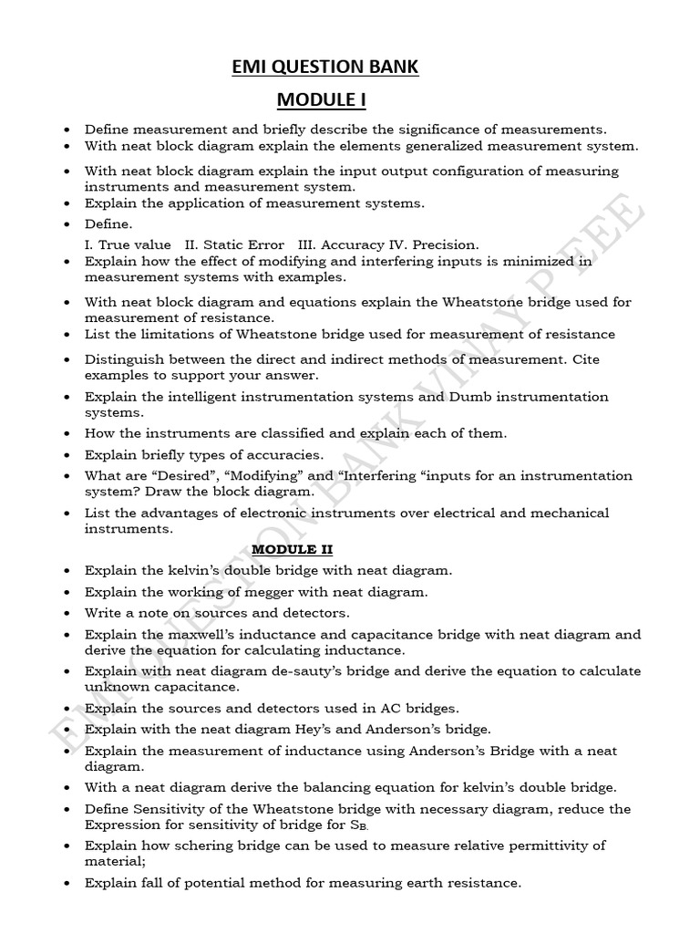 Emi Question Bank | PDF | Accuracy And Precision | Measurement