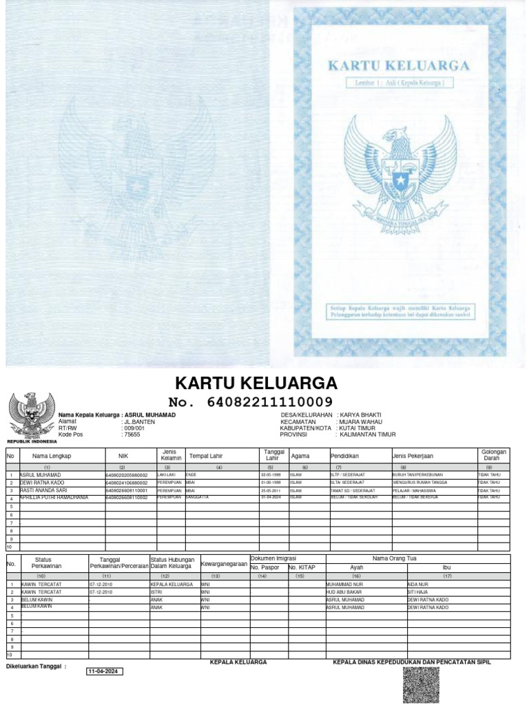 Kartu Keluarga Asrul Muhamad Karya Bhakti | PDF
