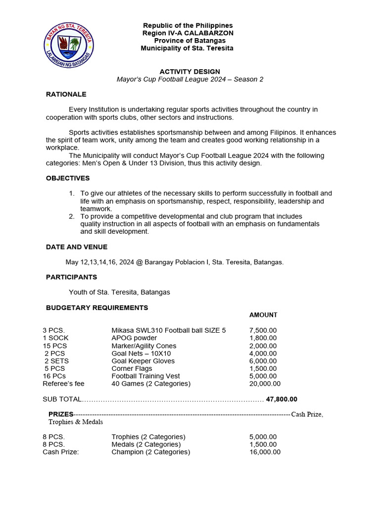 Activity Design For Basketball League | PDF | Softball | Games Of ...