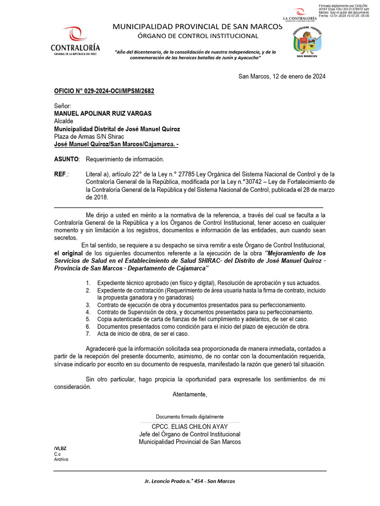 029-2024 Requerimiento de Información SHIRAC - MDJMQ (F) | PDF | Gobierno
