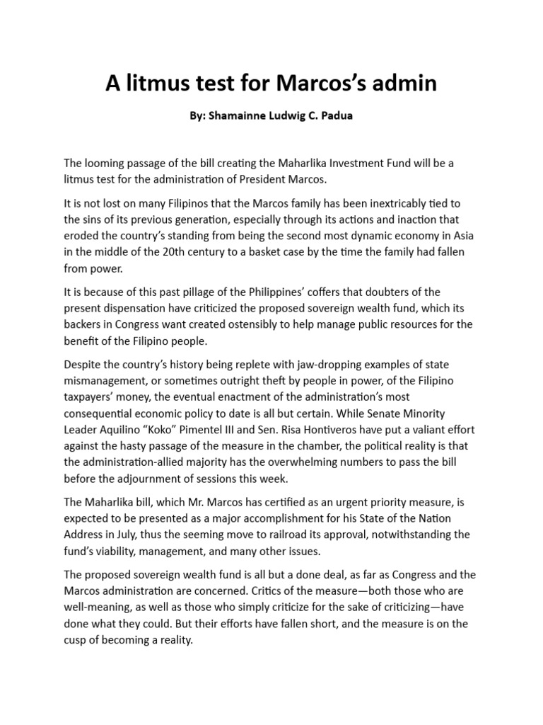 A Litmus Test For Marcos | PDF | Government | Economies