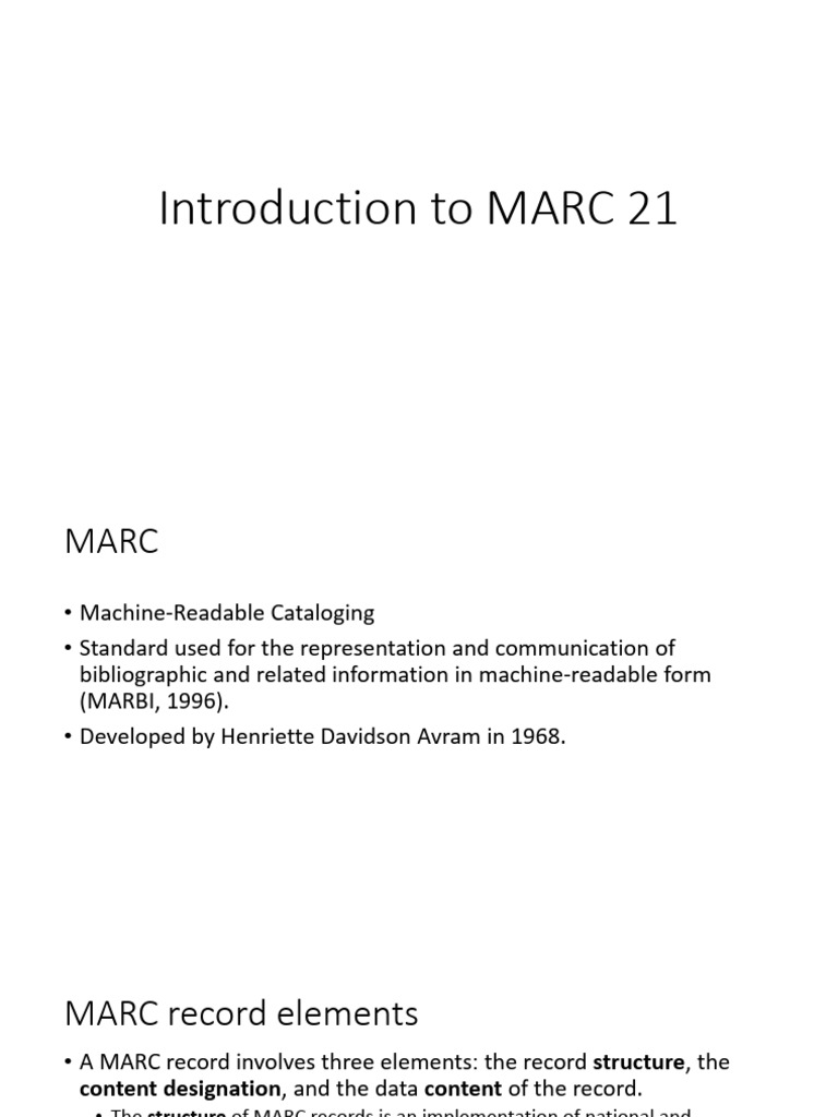 Introduction To MARC21 | Download Free PDF | Library Science ...
