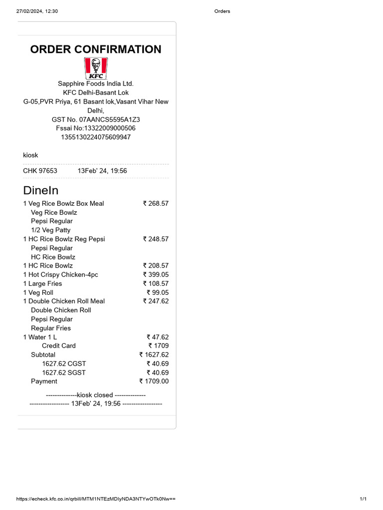 KFC Bill | PDF