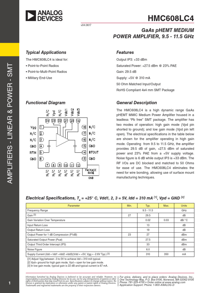 HMC 608 | PDF | Amplifier | Decibel