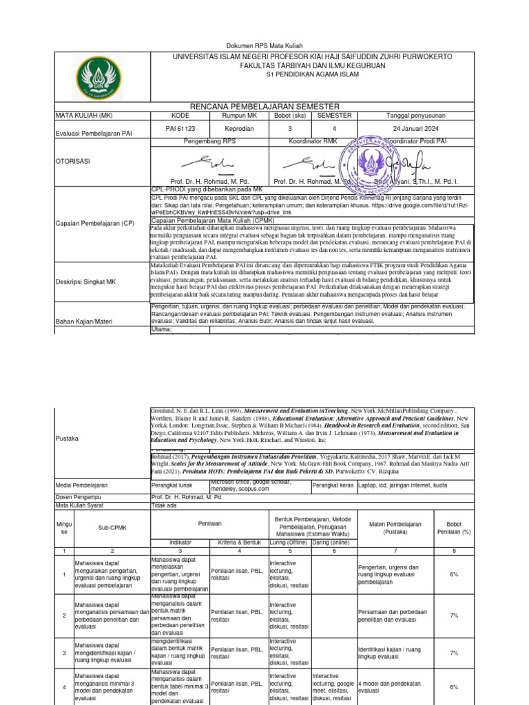 RPS - Ev Pembelaj PAI - GNP 2024 - Otorisasi | PDF