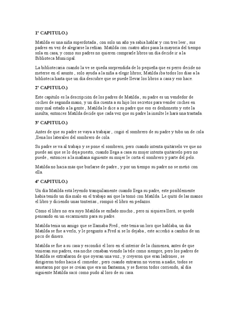 Resumen Libro Matilda Roal Dahl | PDF