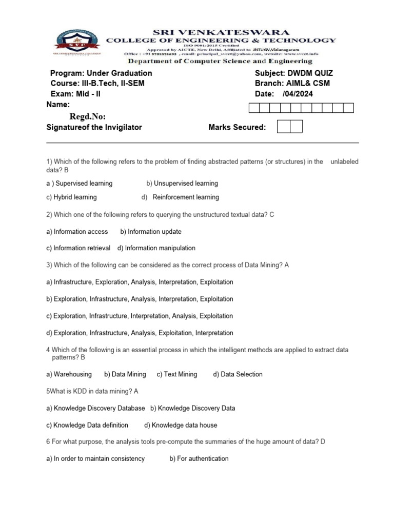 DWDM Online Bits | PDF | Cluster Analysis | Data Mining