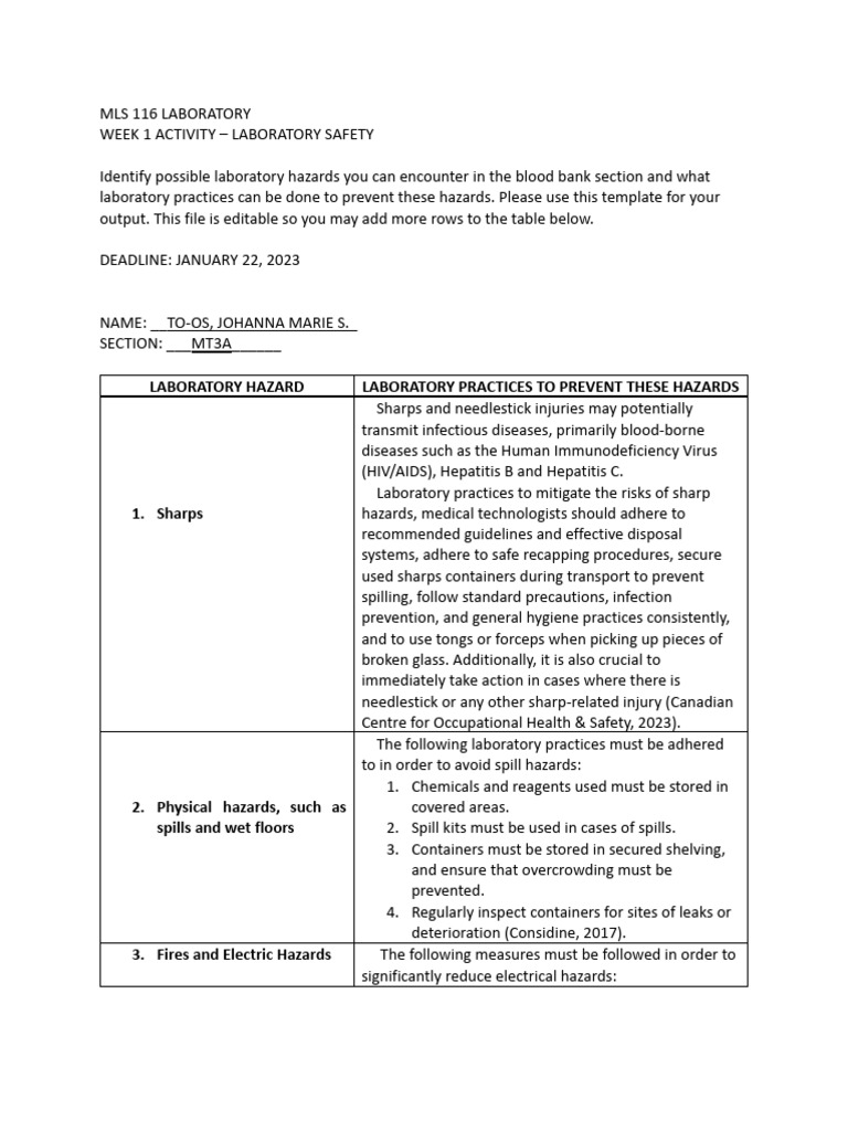 MLS 116 LAB Week 1 Activity | PDF | Personal Protective Equipment | Laboratories