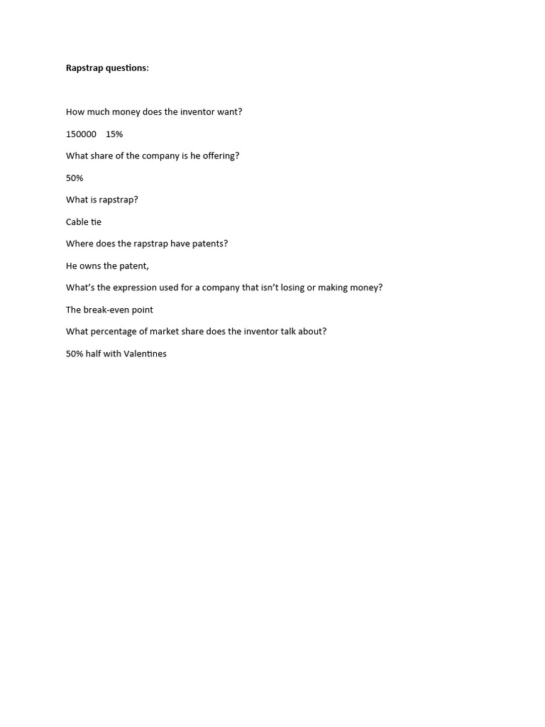 Rapstrap Investor Questions Explained | PDF