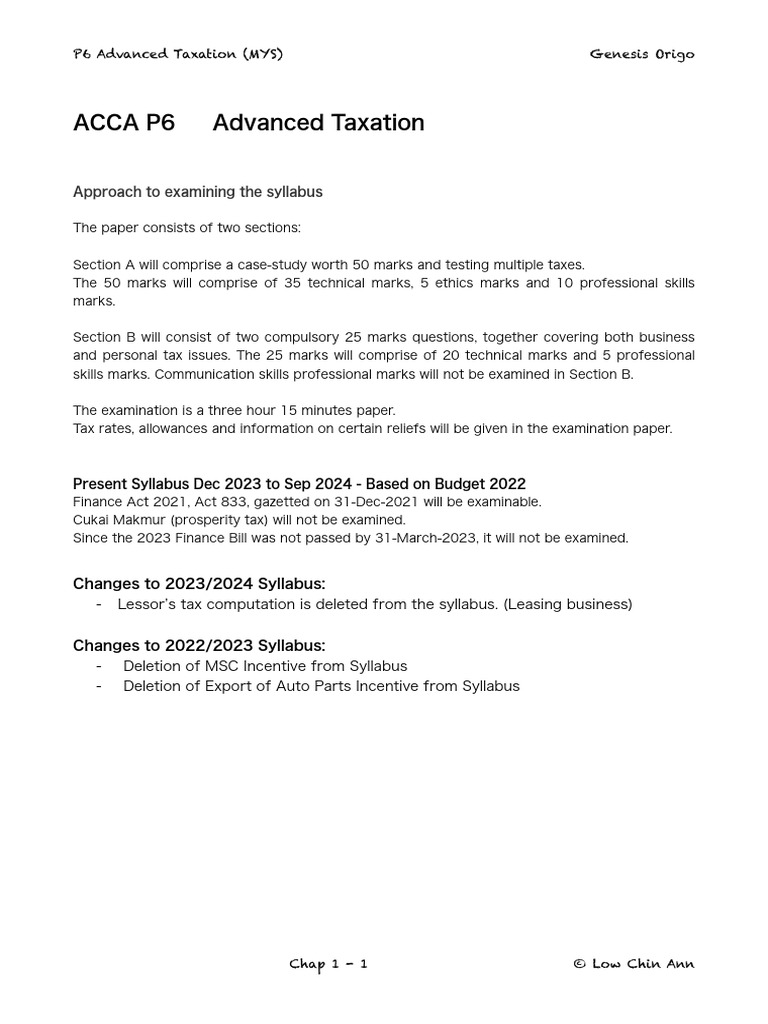 Sample Notes Low Chin Ann ACCA ATX Genesis Origo | PDF | Taxes | Tax ...