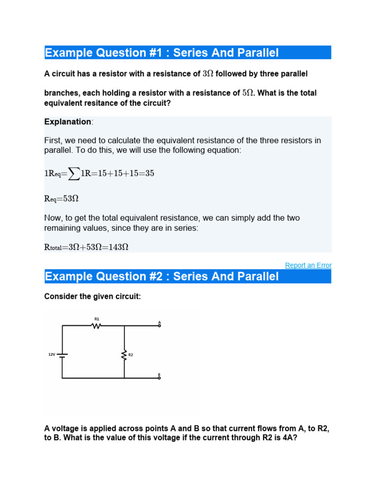 Series and Parallel Problems | PDF | Series And Parallel Circuits ...