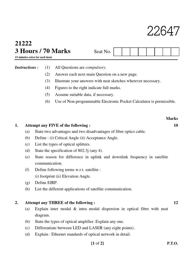 22647 Model Answer Paper Winter 2022 | PDF | Optical Fiber | Fiber ...