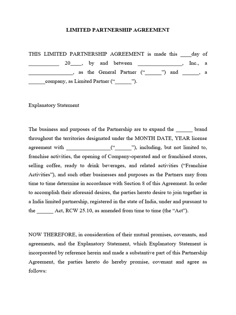 India Limited Partnership Agreement | PDF | Bankruptcy | Partnership