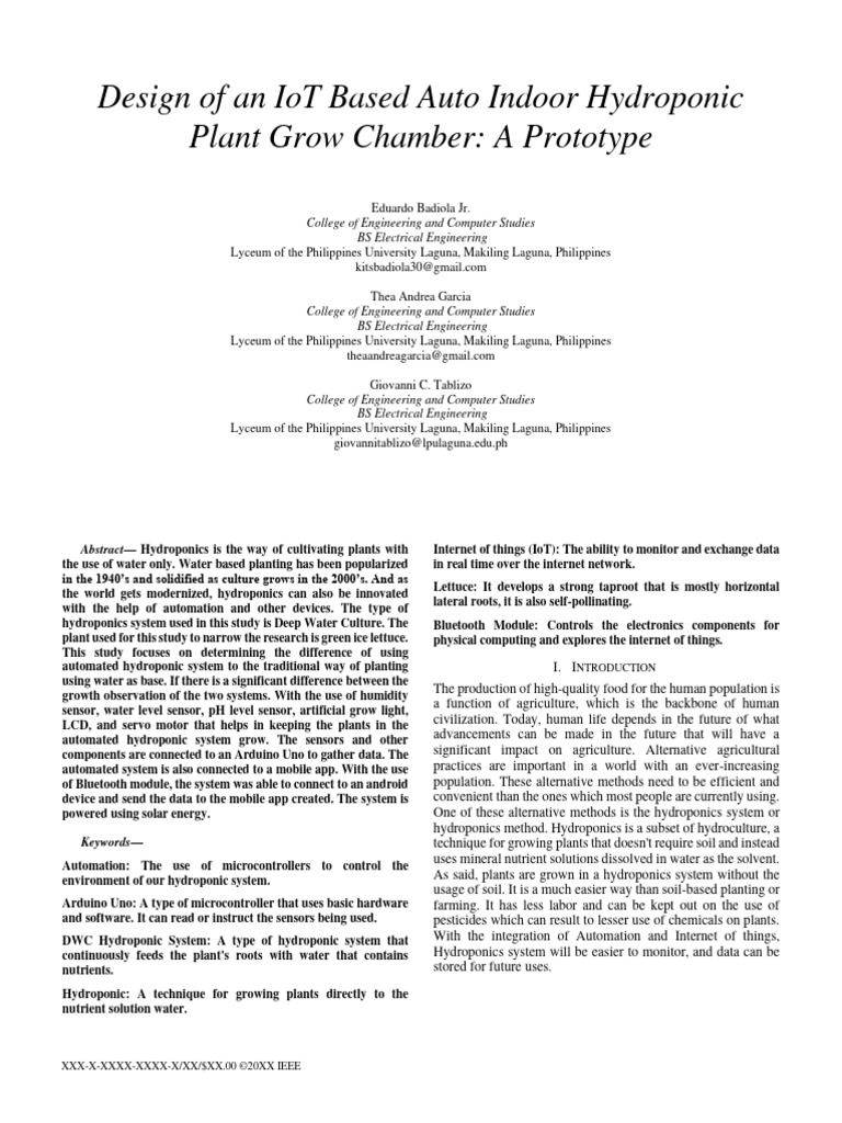 Ieee Design of An Iot Based Auto Indoor Hydroponic Plant Grow Chamber A ...