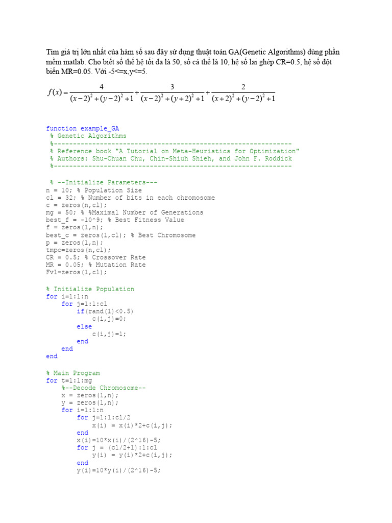 Ví dụ về thuật toán di truyên GA dùng matlab | PDF