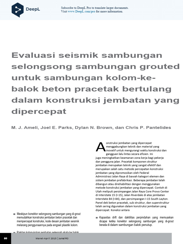 Seismic Evaluation Grouted Splice Sleeve Connections Reinforced Precast ...