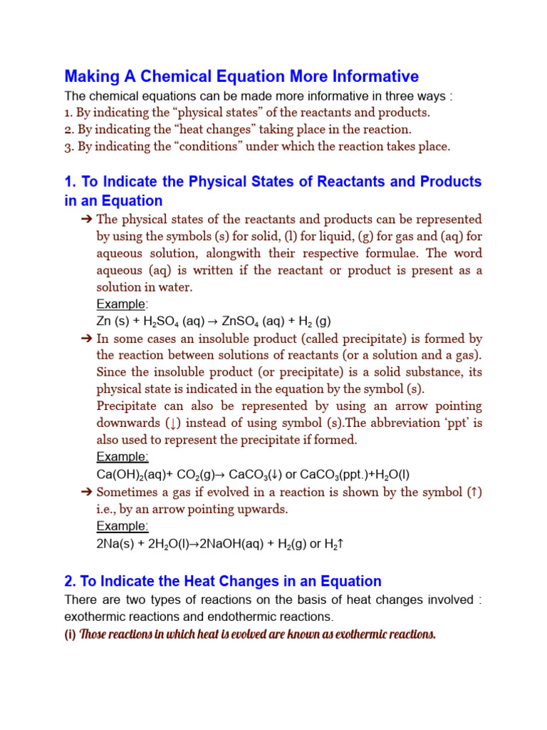 Part-4 - Making A Chemical Equation More Informative | PDF | Chemical ...