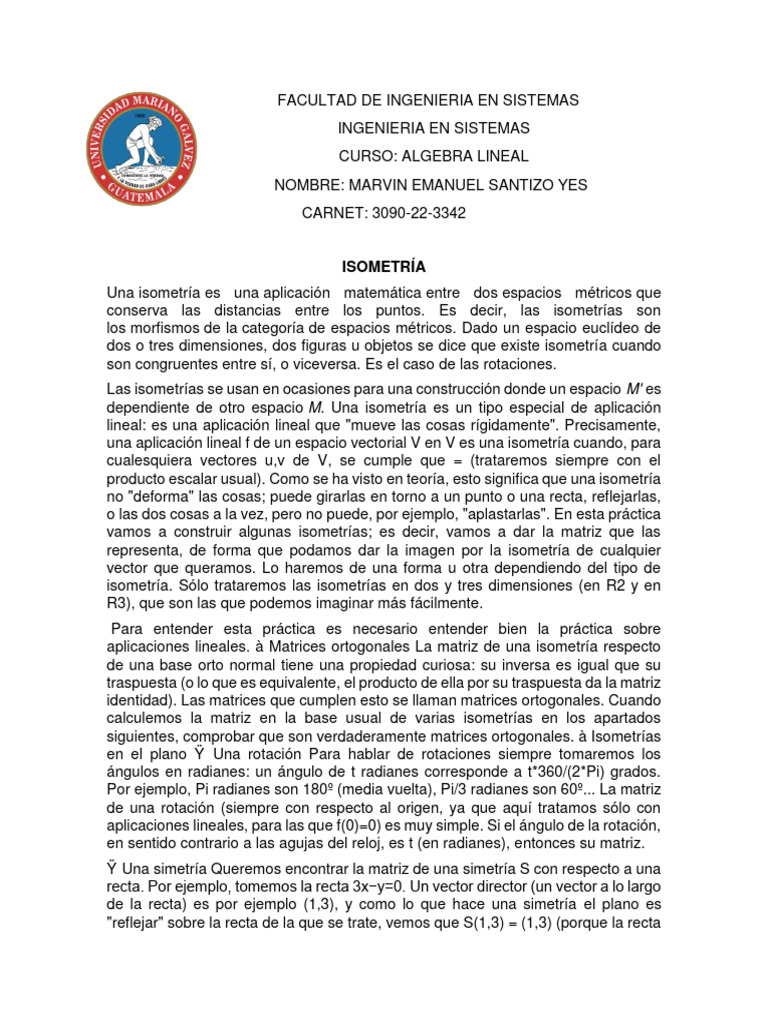 Facultad de Ingenieria en Sistemas | PDF | Matriz (Matemáticas) | Espacio vectorial