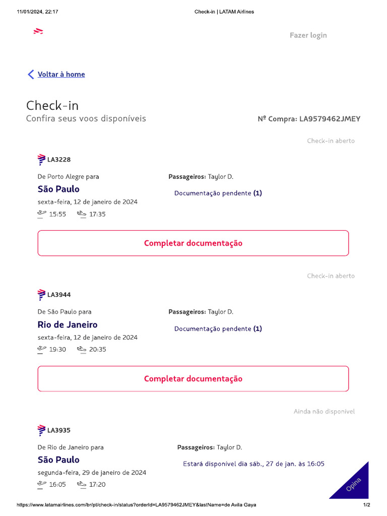 Preencher Check-In - LATAM Airlines | PDF