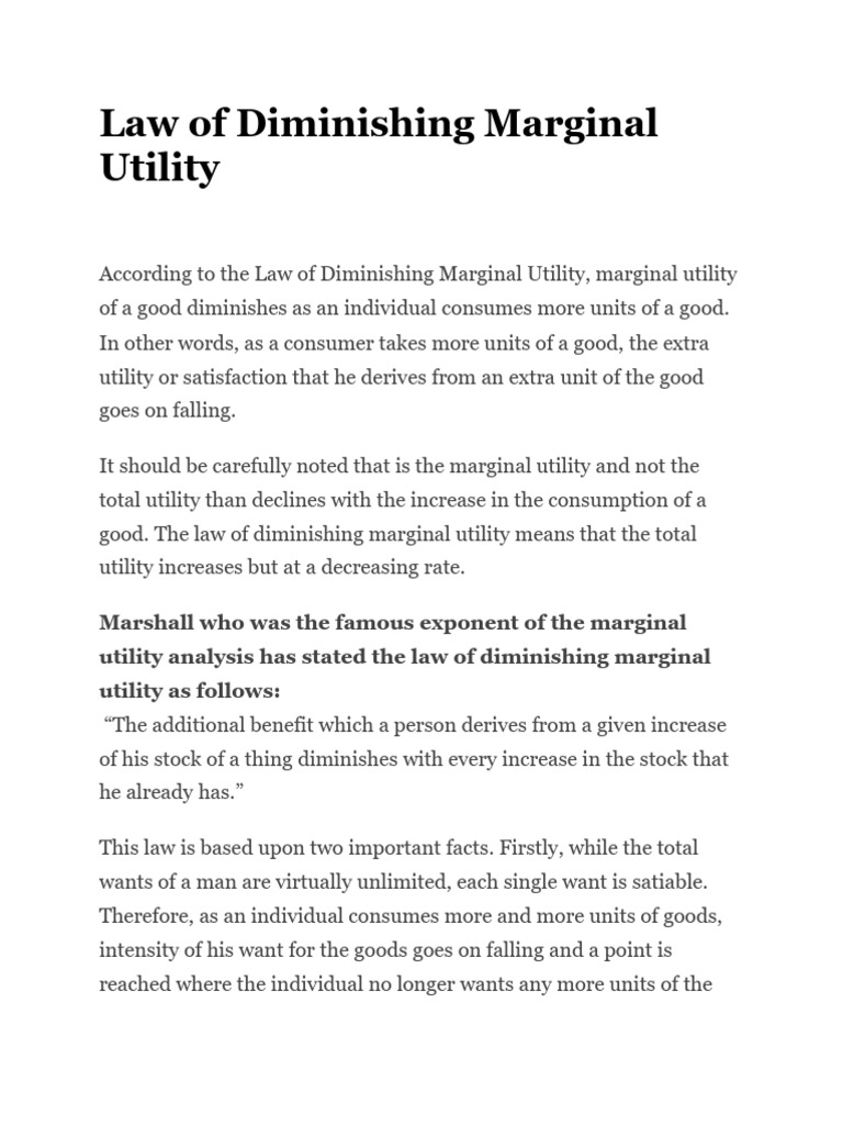 Law of Diminishing Marginal Utility 1 | PDF | Utility | Demand