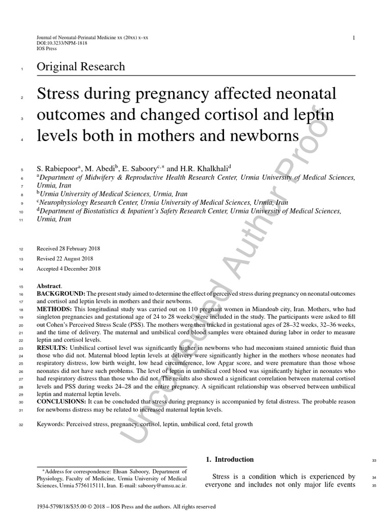Stress During Pregnancy Affected Neonatal Outcomes and Chaged Cortisol ...
