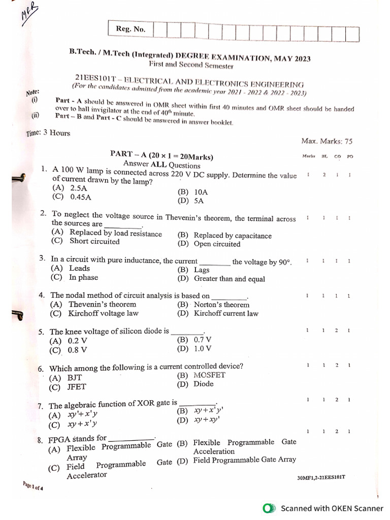 21EES101T Electrical and Electronic Engineering Papar | PDF