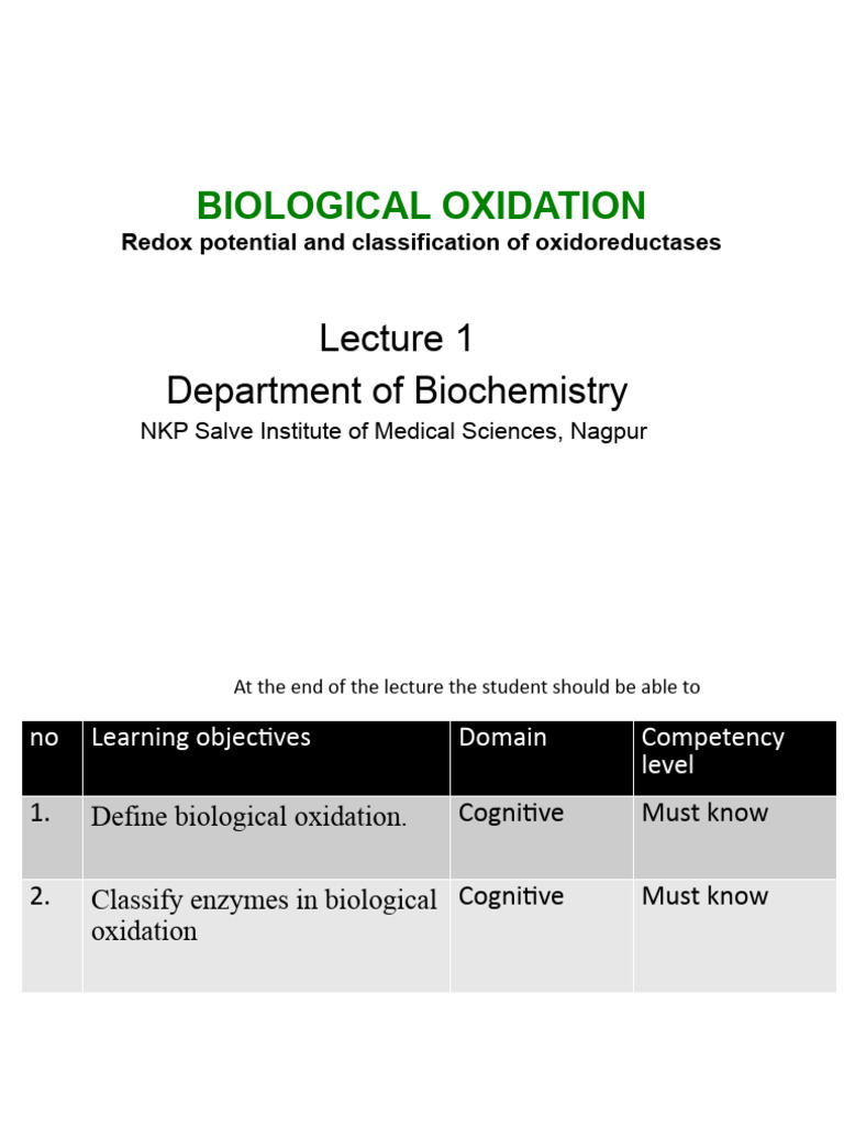 Biological Oxidation and Enzyme Classification | PDF | Redox | Cellular ...