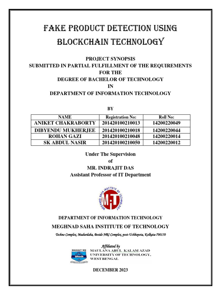 Fake Product Detection using Blockchain Technology_Final Project Report ... Fake Product Detection using Blockchain Technology_Final Project Report ...