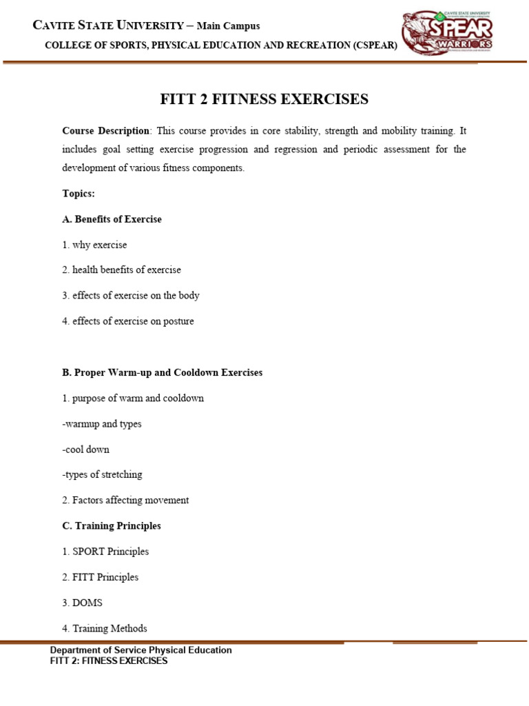 Fitt 2 Handout | PDF | Strength Training | Physical Fitness