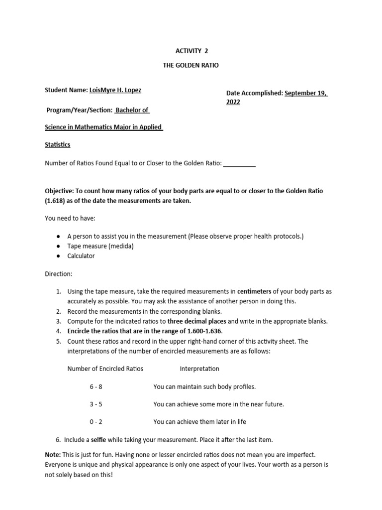 MMW 101 - Activity 2 - LoisLopez | PDF | Ratio | Measurement