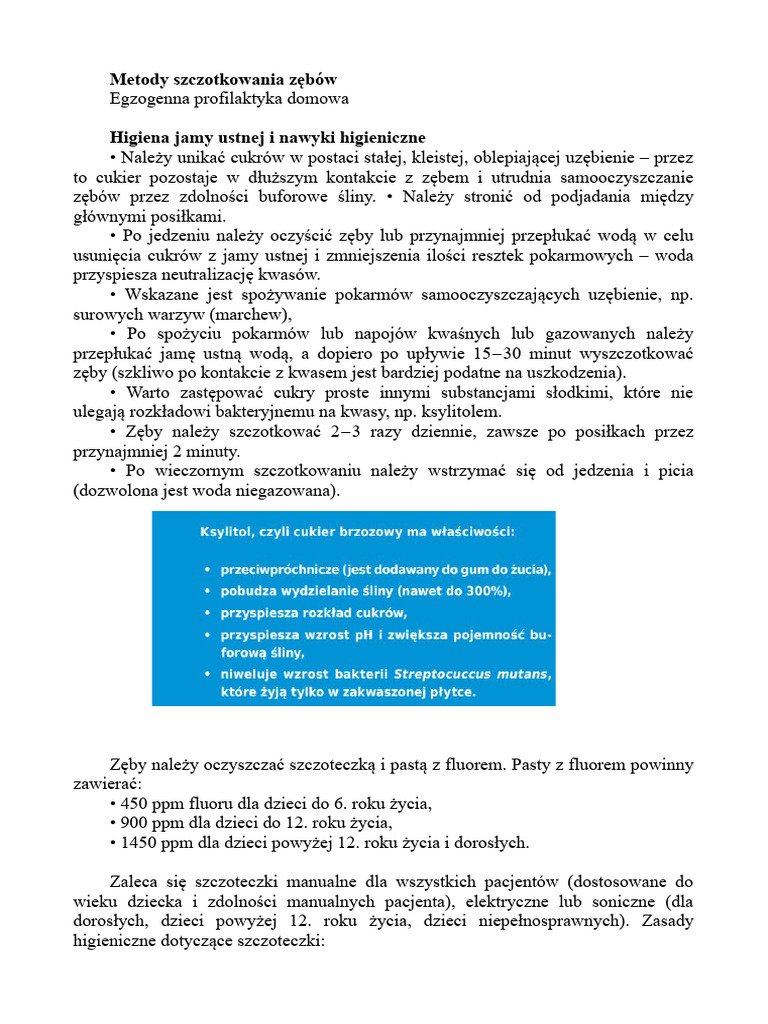 Metody Szczotkowania Zębów | PDF