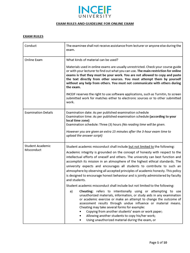 Exam Rules and Guideline For Online Exam Sep23 | PDF | Academic Dishonesty