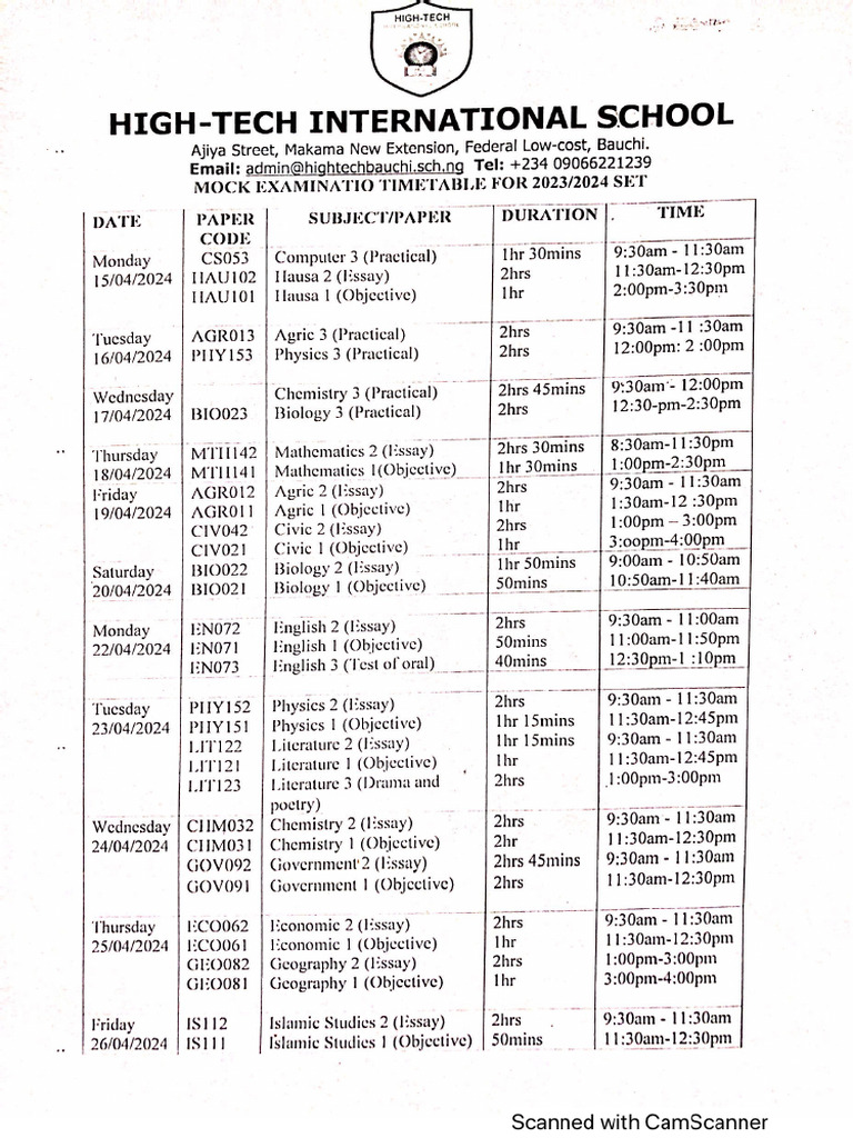 Mock Timetable-1 | PDF