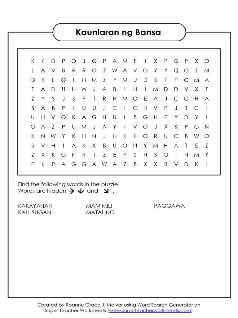 Filipino Word Search Puzzle | PDF | Word Search | Puzzles