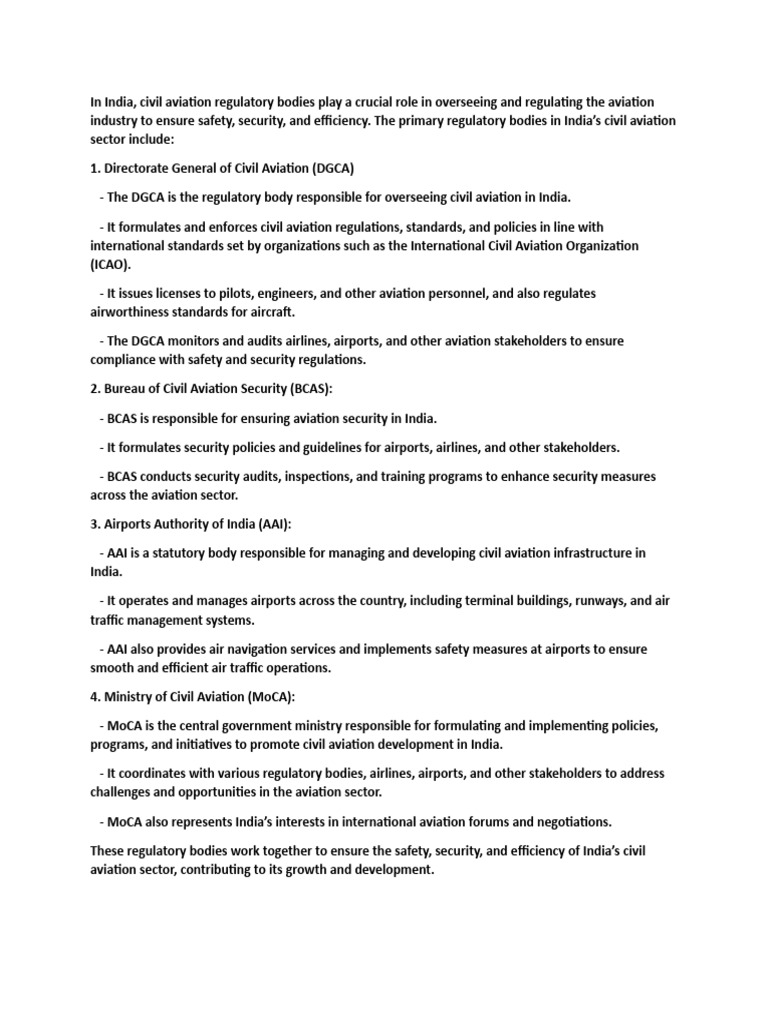 International and National Civil Aviation Regulatory Bodies | PDF ...