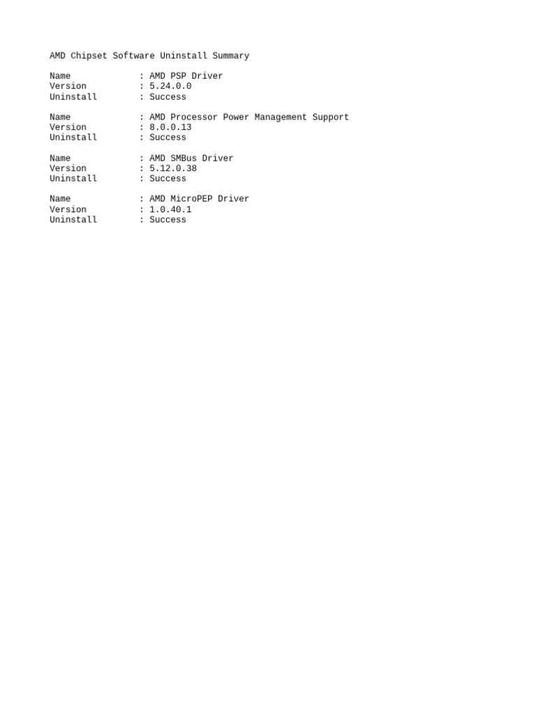 Amd Chipset Software Uninstall Summary Pdf